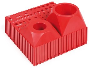 Plastový box na nářadí s válcovou stopkou D5, modul 5x5, 9 dutin, červená