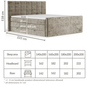 Světle hnědá boxspring postel s úložným prostorem 200x200 cm Ava – Maison de Rêve