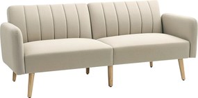 HOMCOM Šedý 2-místný rozkládací pohovka se skandinávským designem, sklápěcí opěradlo v 3 pozicích, dřevěné nohy, látkový vzhled v béžové barvě | Aosom