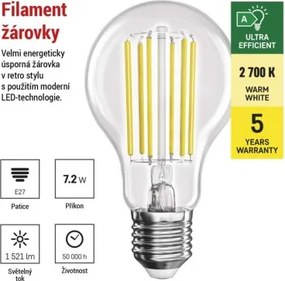 Emos lighting LED žárovka Filament A60 A CLASS / E27 / 7,2 W (100 W) / 1521 lm / teplá bílá 1525283279