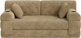 Aosom Dvojitá stlačená manšestrová pohovka, kovový rám, 2 držáky na nápoje a 4 boční kapsy, 168D x 80Š x 81V cm, khaki
