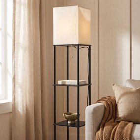 Toolight Toolight, JNH050-1F, stojací lampa s poličkami a jutovým stínítkem 157 cm, 1× E27, černá, 58349