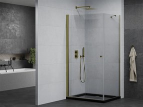 Mexen Pretoria, sprchový kout 90 (dveře) x 100 (stěna) cm, 6mm čiré sklo, zlatý profil + černá sprchová vanička, 852-090-100-50-00-4070G