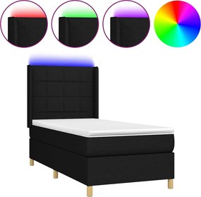 Box spring postel s matrací a LED černá 90x190 cm textil 3138839