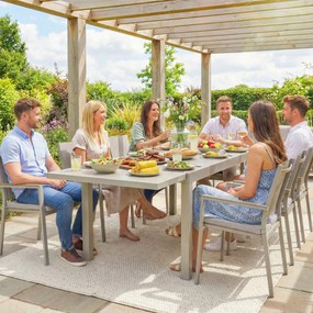 Outsunny rozkládací zahradní stůl, 154–214 × 85 × 75 cm, hliníkový jídelní stůl pro 8–10 osob, obdélníkový stůl na balkon/terasu s dekorem dřeva, odo…