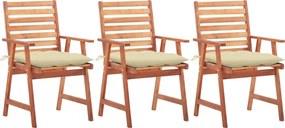 vidaXL Zahradní jídelní židle s poduškami 3 ks masivní akáciové dřevo [3064367] Barva: krémová