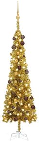 Úzký vánoční stromek s LED diodami a sadou koulí zlatý 150 cm,  3078045 HangarStore.cz
