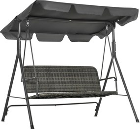 Outsunny zahradní houpačka pro tři osoby s nastavitelnou stříškou, sedadlo z PE ratanu a opěrkami na balkón, terasu, patio, nosnost 240 kg, 167x112x1…
