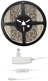 Led pásek solight led světelný pás s testrem, 5m, sada s 12v adaptérem, 4,8w/m, ip65, teplá bílá