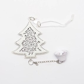 Vánoční ozdoba na stromeček kovový stromeček, 10 × 8,5 cm, se zvonečkem 3 cm