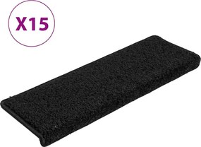 Schodové rohože 15 ks 65 x 21 x 4 cm černé s obdélníkovým okrajem 134576