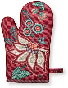 Pip Studio Flower Festival kuchyňská rukavice 29x15cm, tmavě růžová (Silná rukavice pro využití v kuchyni, prošívaná rubová strana)