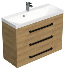 Koupelnová skříňka s černou úchytkou a umyvadlem SAT Cube Way 100x47,5x40 cm dub Hickory mat CUBE2C1003DH