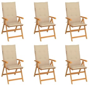 vidaXL Zahradní židle 6 ks s béžovými poduškami masivní teak
