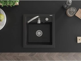 Mexen Vito granitový dřez 1-komorový 520 x 490 mm, černý, sifon chrom - 6503521000-77