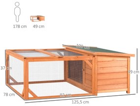 PEPU Domeček stáj pro malé zvíře PawHut s venkovním výběhem, odnímatelná podlahová vanička, odolná proti povětrnostním vlivům, 125,5 cm x 100 c x 49 cm