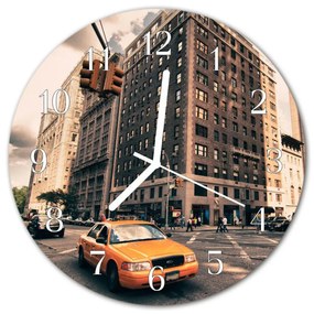 Nástenné skleněné hodiny taxi fi 30 cm