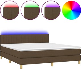 Box spring postel s matrací a LED tmavě hnědá 180x200 cm textil 3133896