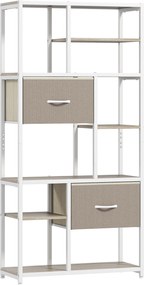 HOMCOM úložný regál 6 pater, knihovna se 2 látkovými zásuvkami, 9 otevřených přihrádek, 72,5 x 30 x 150 cm, bílá