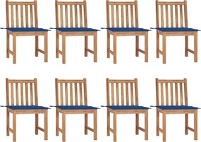 vidaXL Zahradní židle s poduškami 8 ks masivní teak [3073143] Barva: Královská modř