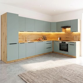Kuchyňská linka ARIA st | 340x215 cm | ve tvaru L | UNI provedení | ANTI FINGERPRINT povrch | artisan/aquamarine