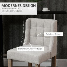 HOMCOM Barová židle sada 2 moderních kuchyňských židlí s nízkým opěradlem, lněný dotek, kaučukové dřevo, béžová barva, 47x50x101cm pro jídelní kout |…