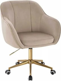 LuxuryForm DESIGN Otočná židle AVOLA VELUR na zlaté podstavě s kolečky - latte