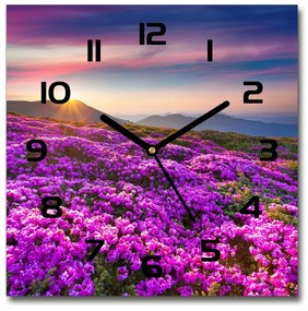 Wallmuralia Skleněné hodiny čtverec Květiny v horách 30x30 cm