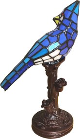 Stolní lampa Tiffany Blue Parrot - 15*12*33 cm E14/max 1*25W