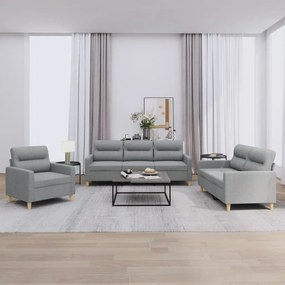 3dílná sedací souprava s poduškami světle šedá textil 3201536