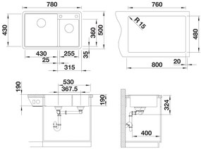 Blanco Legra 8, silgranitový dřez 780x500x190 mm, 2-komorový, kávová, BLA-526229
