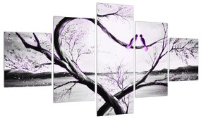 Obraz dvou fialových ptáků na stromě (125x70 cm)