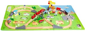 Dřevěná vláčkodráha s jeřábem a mapou města puzzle