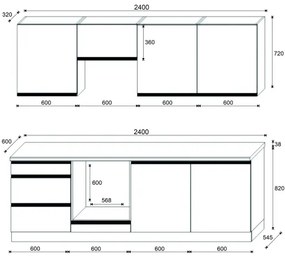 Kuchyňská linka MARINA 240 cm dub craft/lesklá bílá