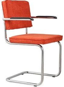 OnaDnes -20% Oranžová manšestrová jídelní židle ZUIVER RIDGE RIB s područkami