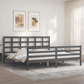 Rám postele s čelem šedý 200 x 200 cm masivní dřevo,  3194008