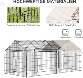 Venkovní výběh PawHut s ochranou proti slunci pro malá zvířata 220 x 103 x 103 cm, kovová králíkárna v béžové a černé barvě | Aosom.de