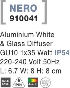 NV 910041 Venkovní nástěnné svítidlo NERO hliník bílé skleněný difuzor GU10 1x7W 220-240V IP54 bez žárovky světlo dolů - NOVA LUCE