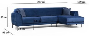 Designová sedačka Haylia 287 cm modrá - pravá