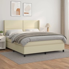 Box spring postel s matrací krémová 160x200 cm umělá kůže,  3132449