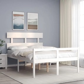 Rám postele s čelem bílý 140 x 190 cm masivní dřevo,  3195332 HangarStore.cz