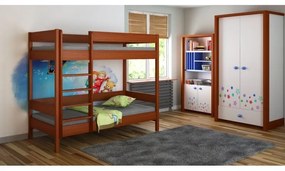 Dětská dvoupatrová postel + matrace pěnová Diego - žebřík zepředu - 180x90cm - Palisandr
