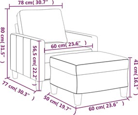 Křeslo s podnožkou cappuccino 60 cm umělá kůže 3201023