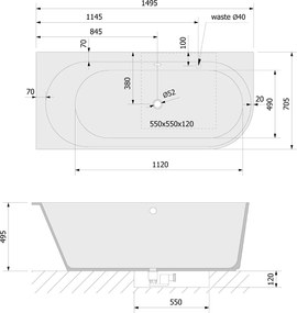 Polysan SUSSI L rohová stojící vana litý mramor 150 x 70 x 50 cm bílá levá 93231L