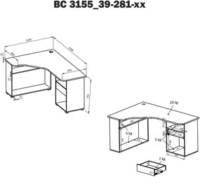 jiná značka BEGA OFFICE "BC3155" rohový psací stůl