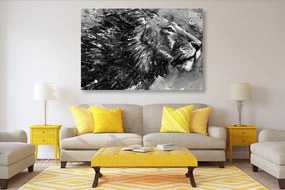 Obraz král zvířat v černobílém akvarely