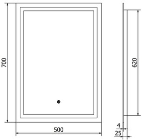Mexen Miko, LED koupelnové zrcadlo s podsvícením 50 x 70 cm, 6000K, ochrana proti zamlžování, 9819-050-070-611-00