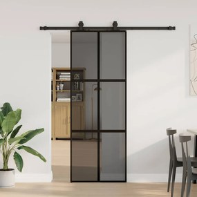 Posuvné dveře se sadou kování černé 76x205 cm Tvrzené sklo 3375826