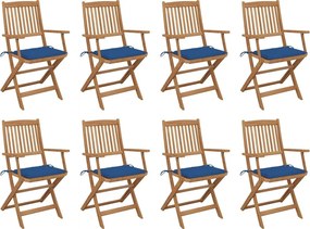 vidaXL Skládací zahradní židle s poduškami 8 ks masivní akácie [3075090] Barva: Královská modř