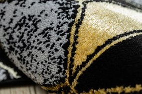 Dywany Łuszczów, Běhoun Gloss 400B 86 3D geometric black/gold, 60x300, černá, obývací pokoj